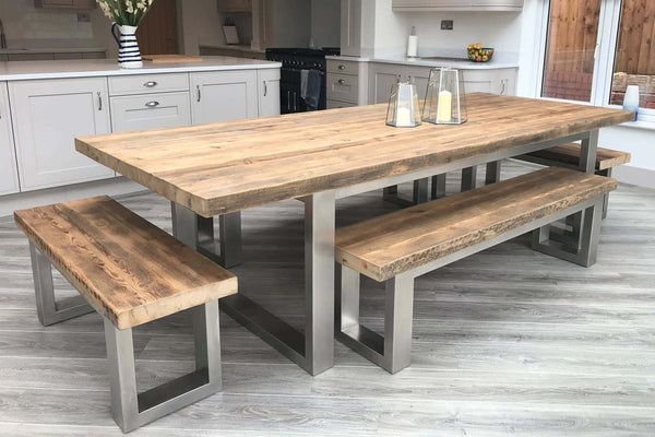 Reclaimed Wood and Metal Rustic Dining Table - Eat Sleep Live